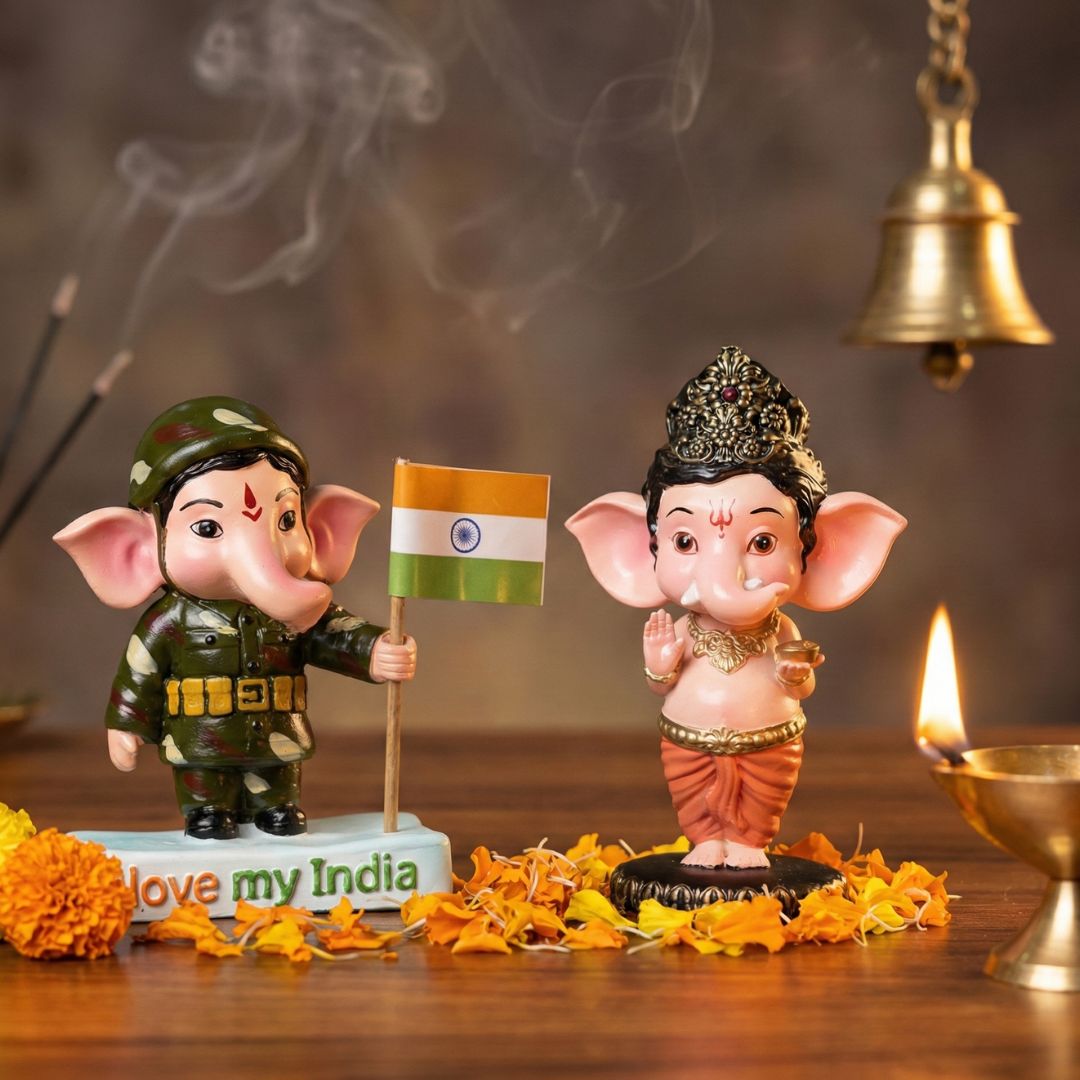 Lord Ganesha Balroop & Soldier Idol Set – Shri Prasadam